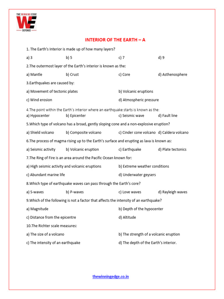 Earth's Interior and Seismic Activity Quiz | PDF | Earthquakes | Volcano