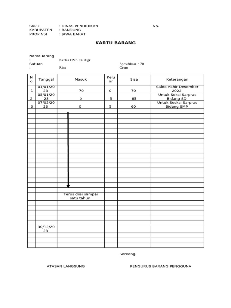 Contoh Pengisian Kartu Barang | PDF