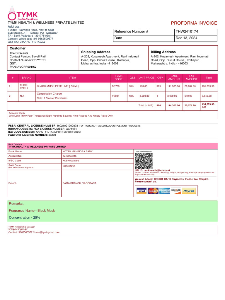 proforma-invoice-the-sixscents-26-10-2024 | PDF | Payments | Value ...