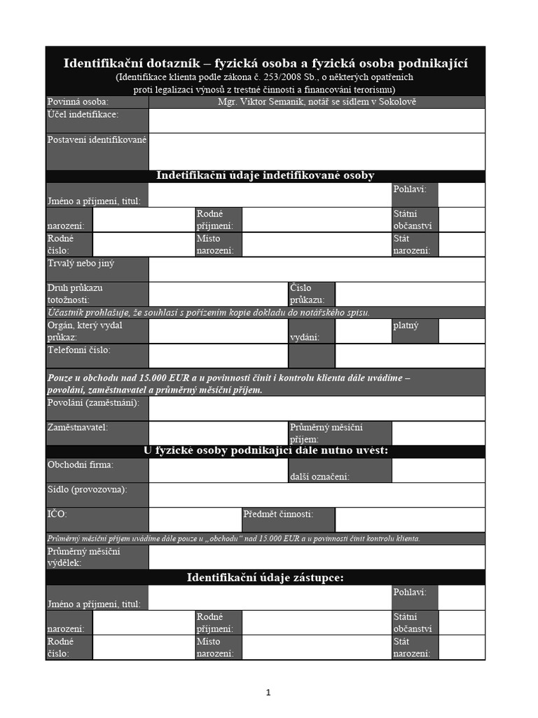 AML Dotazník FO Formulář | PDF