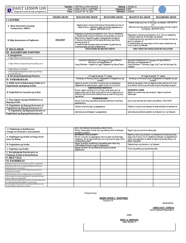 ESP DLL Quarter 1 WK5 | PDF