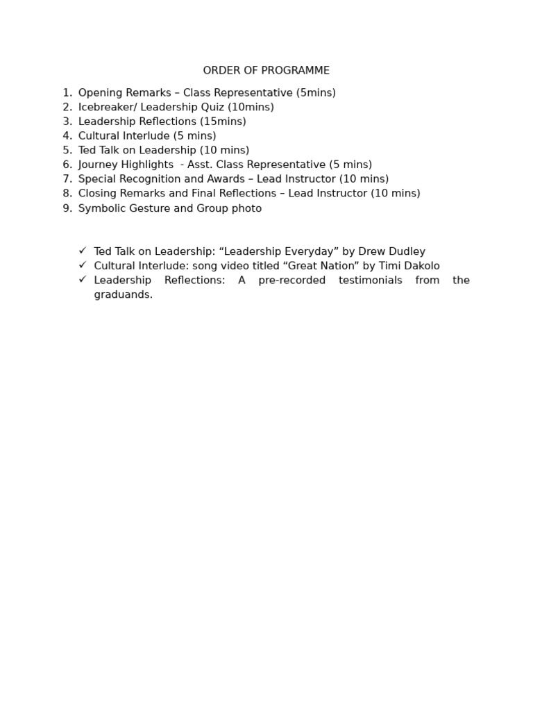 Draft of Order of Programme | PDF