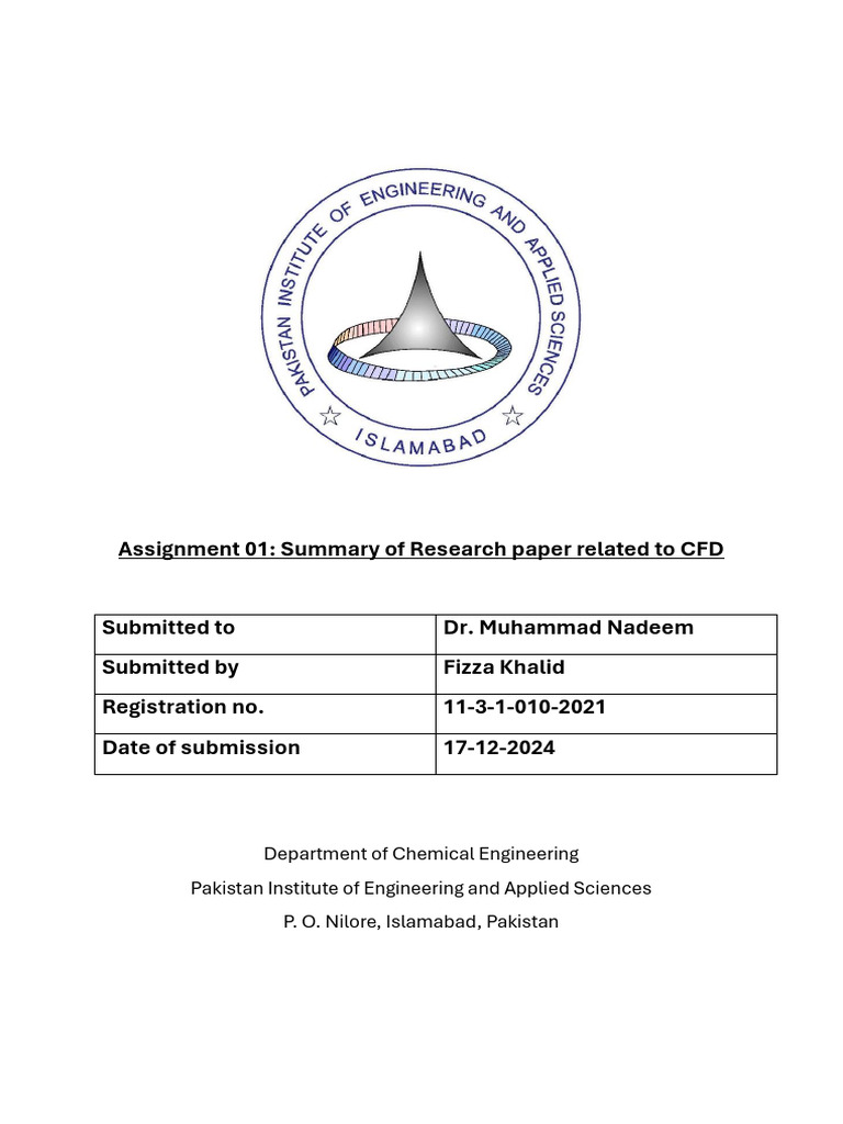 Fizza Khalid CFD Assignment 01 | PDF | Fluid Dynamics | Computational Fluid Dynamics