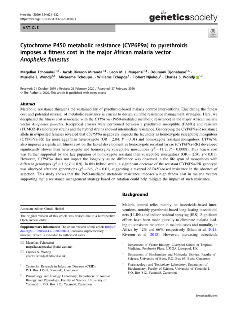 Cytochrome P450 metabolic resistance (CYP6P9a) to pyrethroids-PRINTED | PDF | Zygosity | Gene ...