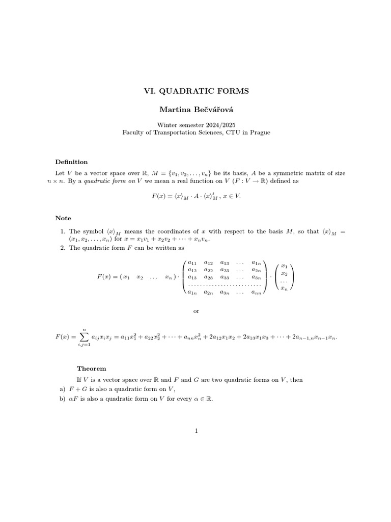 Quadratic forms | PDF | Matrix (Mathematics) | Linear Algebra