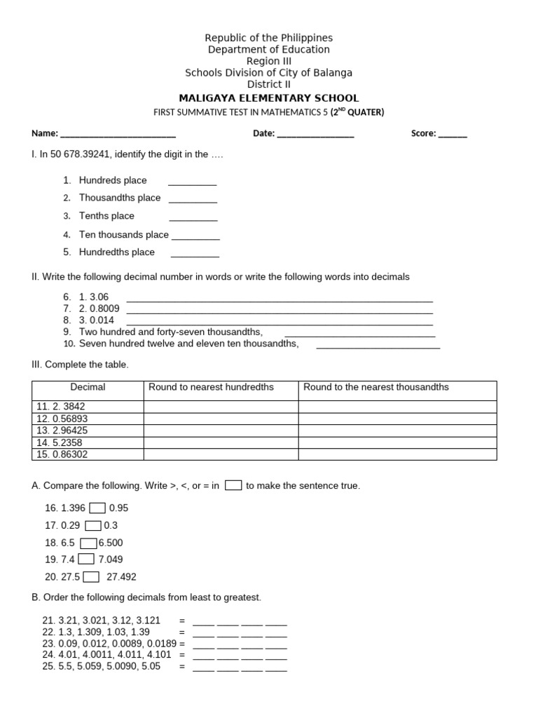 ST - Math 5 - Q2 | PDF