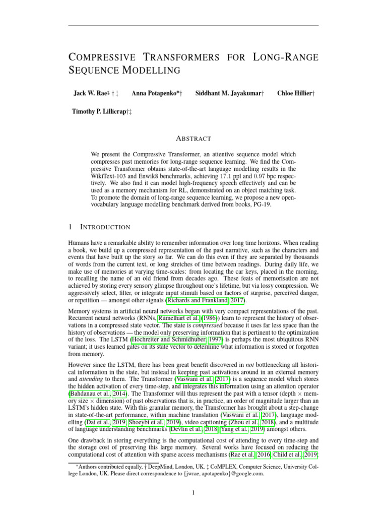 20ICLR_Compressive Transformers for Long-Range Sequence Modelling | PDF ... 20ICLR_Compressive Transformers for Long-Range Sequence Modelling | PDF ...