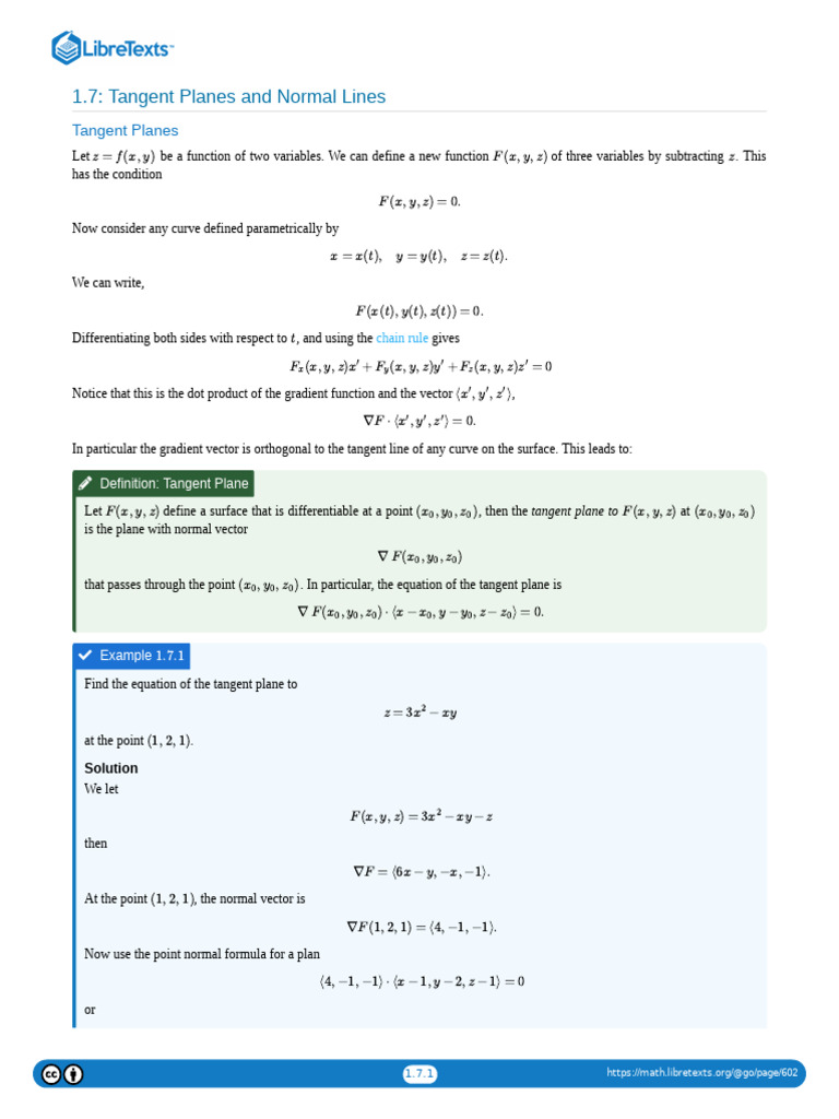 1.7 Tangent Planes and Normal Lines | PDF | Euclidean Geometry | Manifold