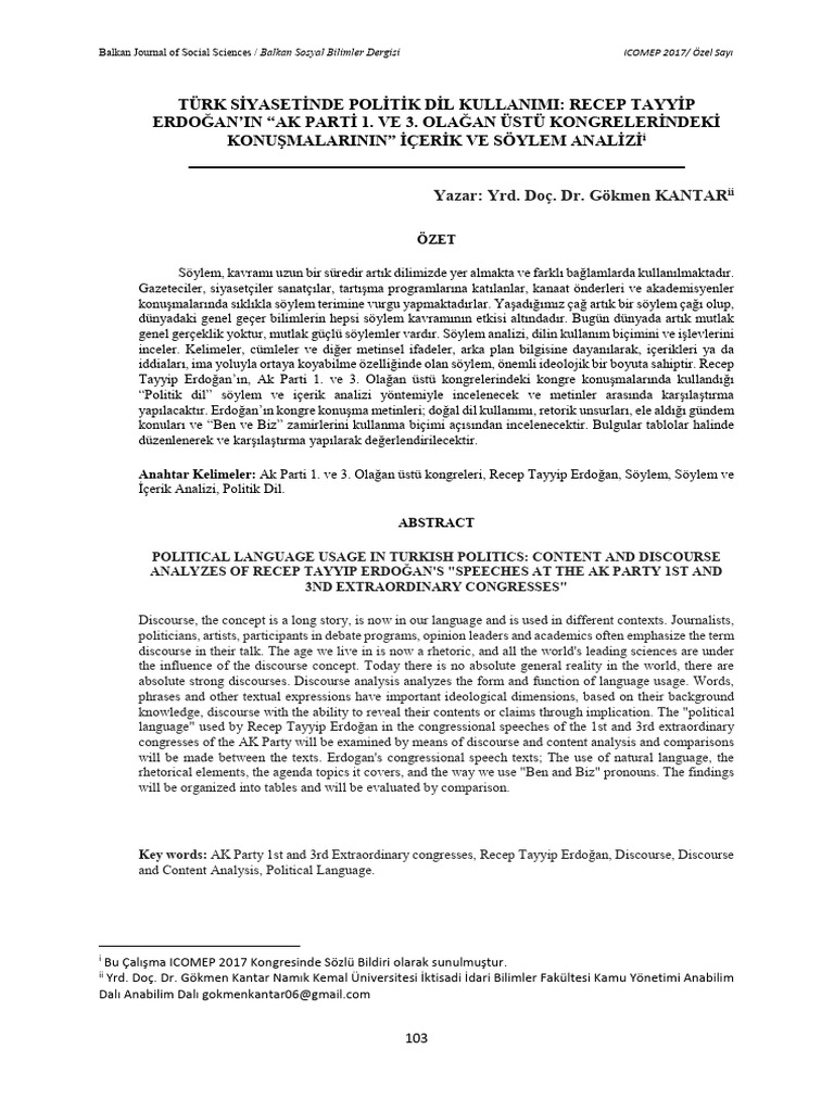 T__rk Siyasetinde Politik Dil Kullan__m___ Recep Tayyip Erdo__an_____n ___Ak Parti 1. ve 3. Ola ...
