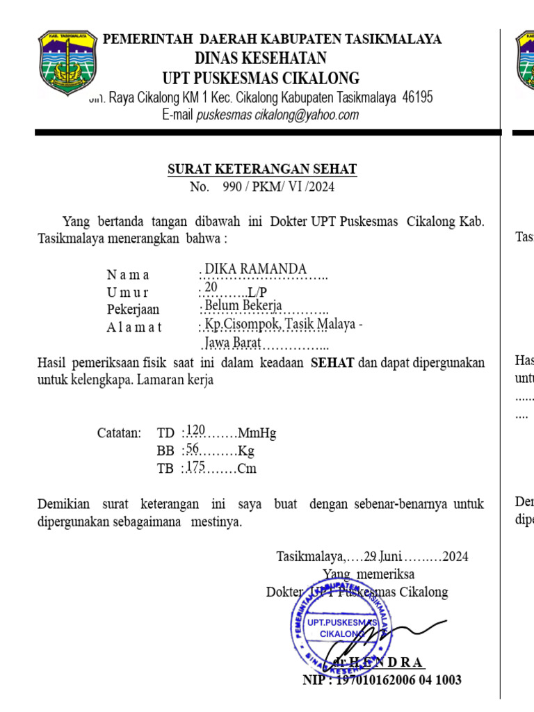 Surat Keterangan Sehat Dan Buta Warna Edit - Dikompresi | PDF