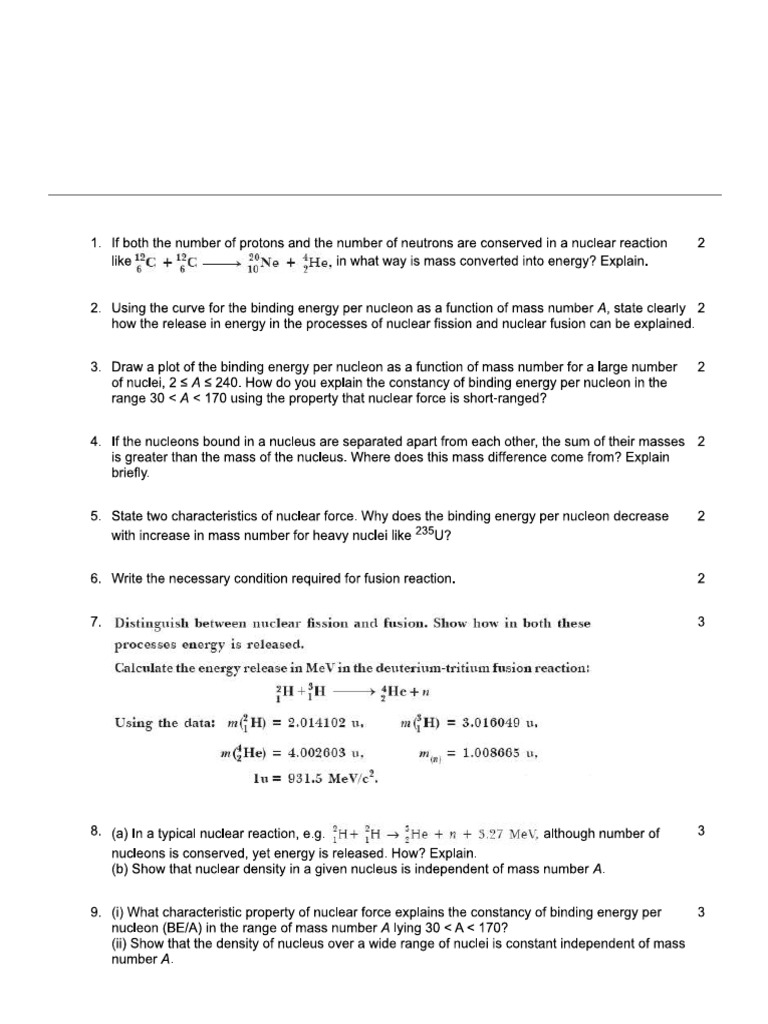 Class Xii Sheet Nuclei | PDF