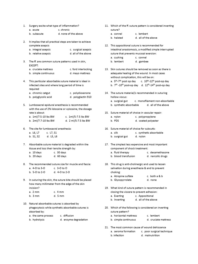 vsurg411 Ptest | PDF | Surgical Suture | Anesthesia
