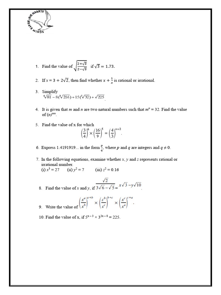 Ix - Worksheet - Number System | PDF