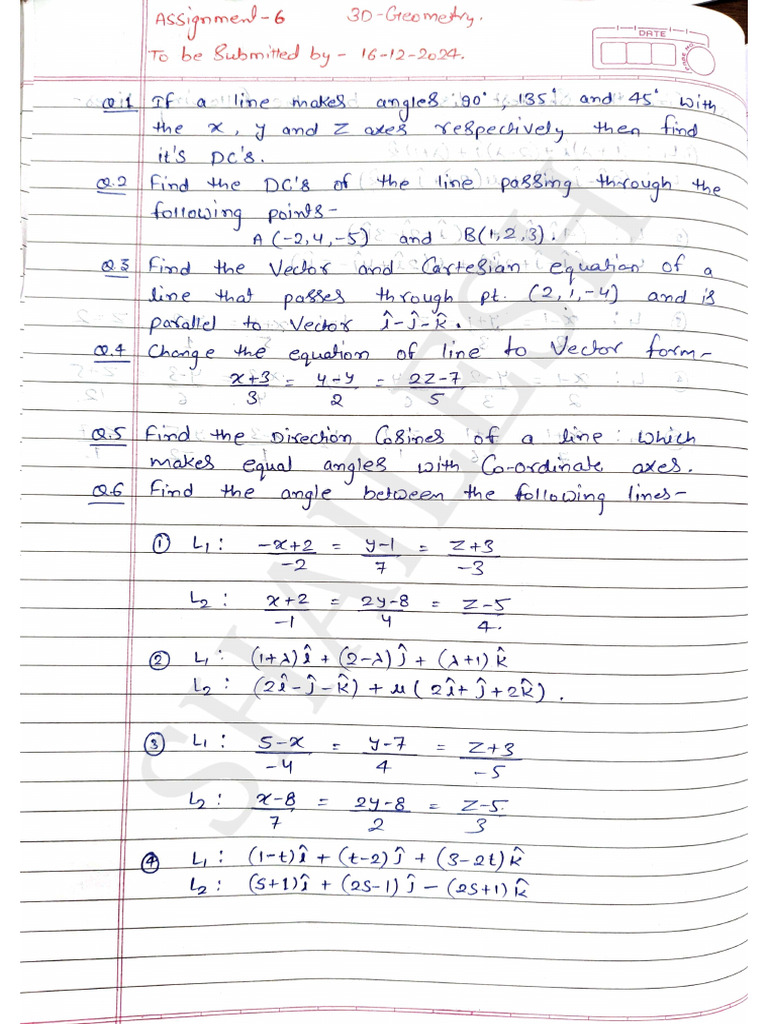 Assignment-6 3D Geometry | PDF