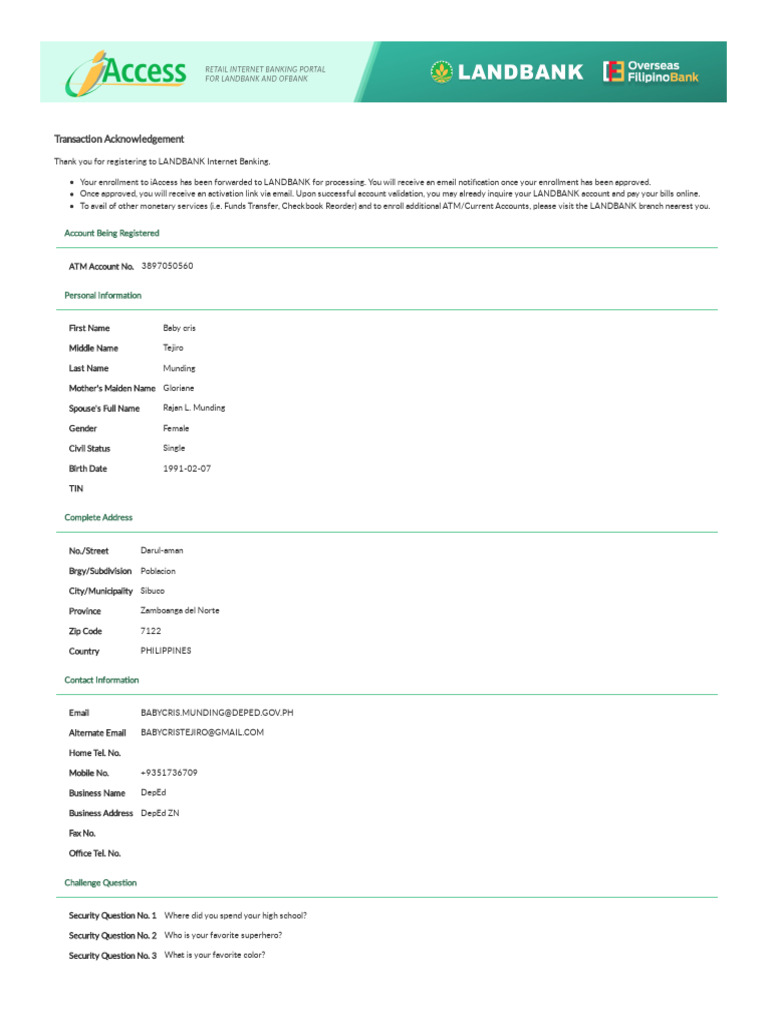 LANDBANK IAccess Retail Internet Banking - Retail - 042850 | PDF
