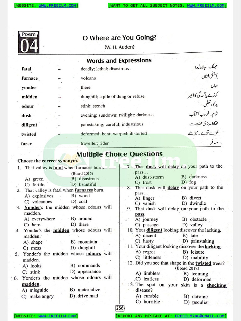 11th English Poem 4 Notes-1 | PDF