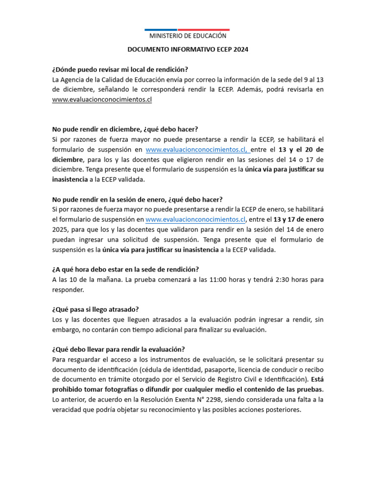 Instrucciones ECEP 2024 para Docentes | PDF