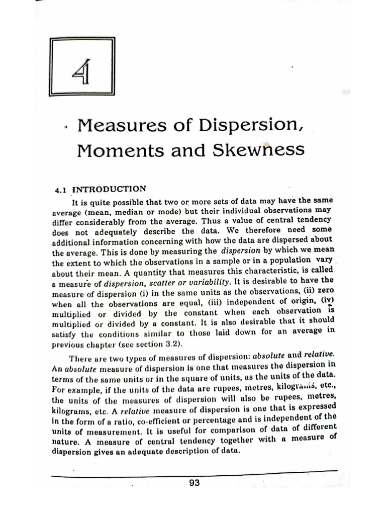 Chapter 4 Measure of Dispersion | PDF