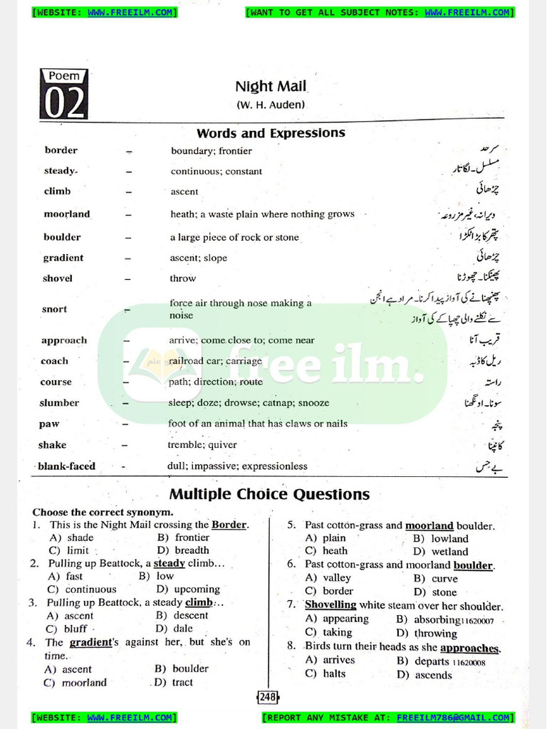 11th English Poem 2 Notes | PDF