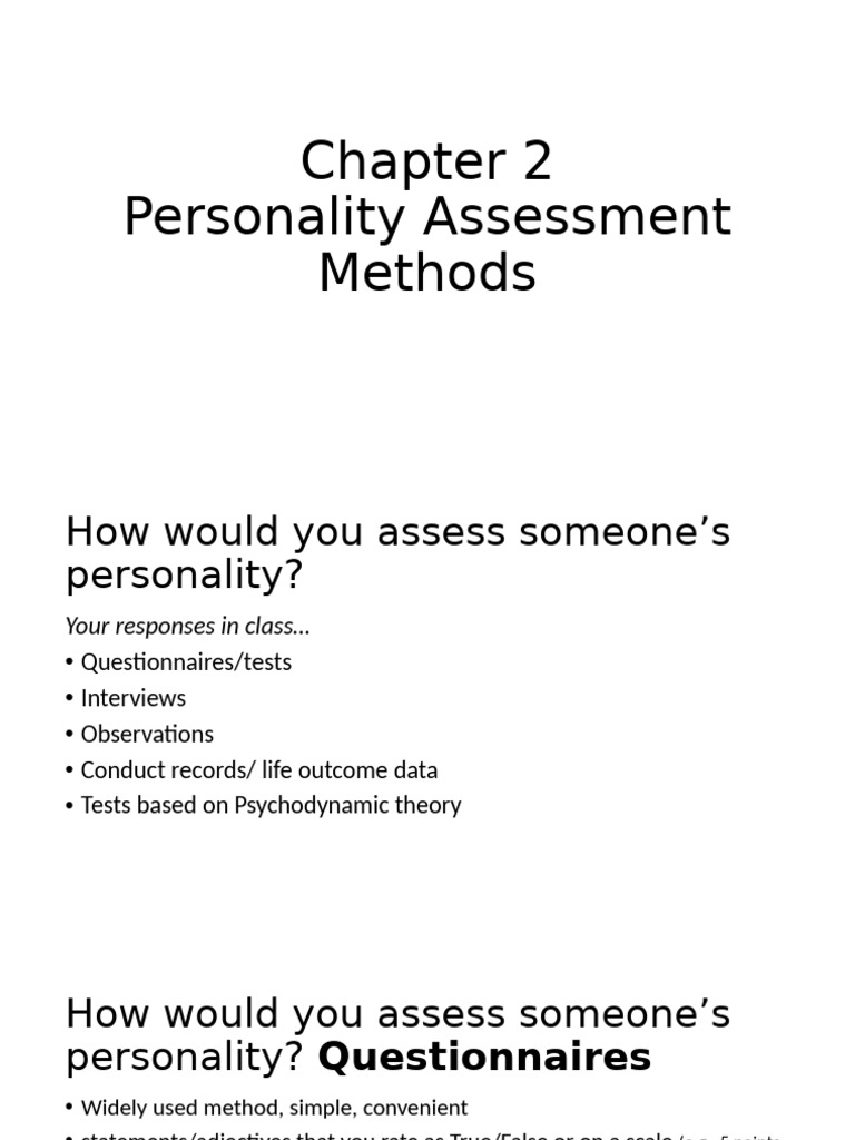 Chapter 2 Assessment and Methods | PDF | Validity (Statistics) | Self ...