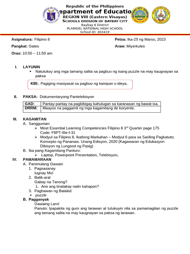 March 29 Banghay Aralin | PDF