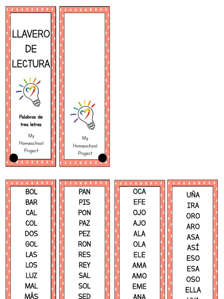 Llavero y Tarjetas de Mis Primeras Palabras de 3 Letras - My Homeschool Project.com.Mx | PDF