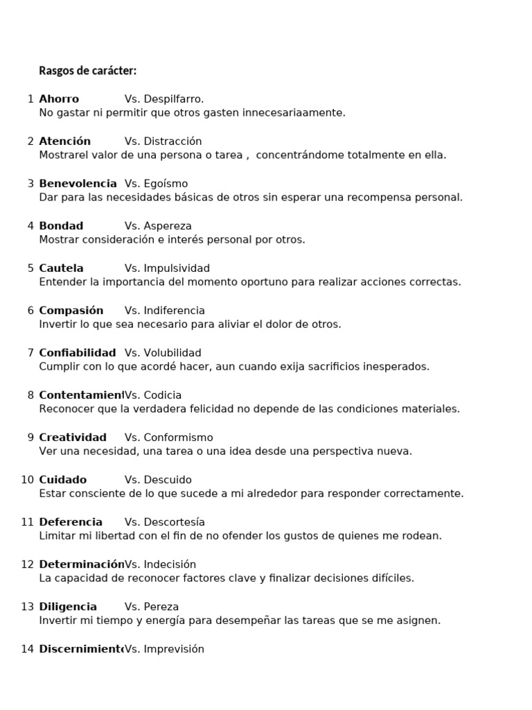 Ejemplos de Rasgos de Carácter | PDF | Las emociones | Psicología Social