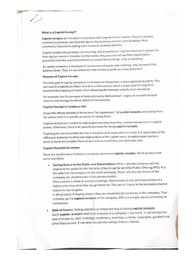 What Is A Capital Receipt | PDF