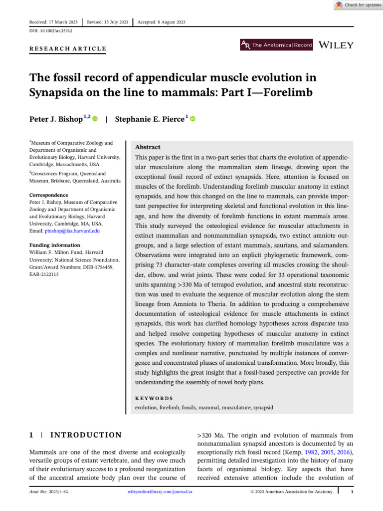 The Fossil Record of Appendicular Muscle Evolution in Syna | PDF ...