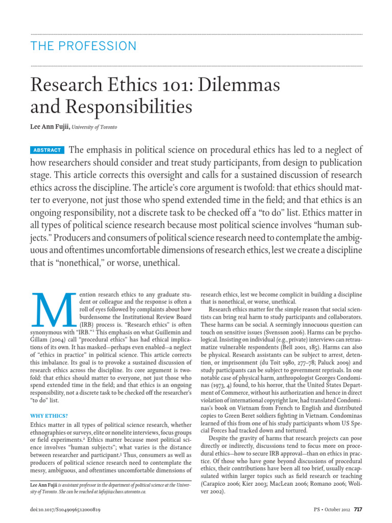 2012 Research Ethics 101 Dilemmas and r | PDF | Consent | Institutional ...