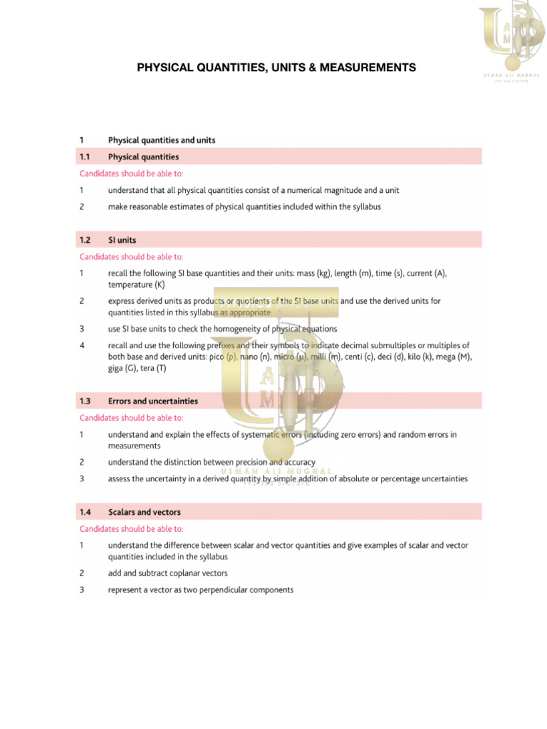 AS Level Physics - Physical Quantities Notes | PDF | Force | Atmosphere ...