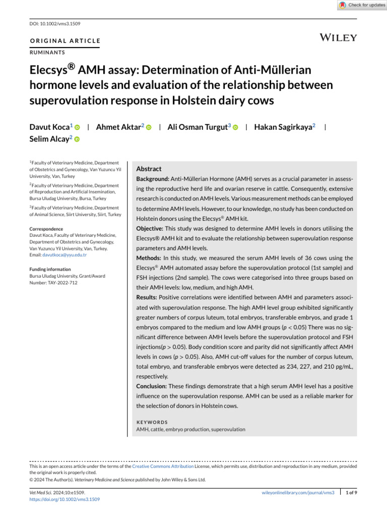 1. Cattle AMH Assay 2024 | PDF | Reproduction