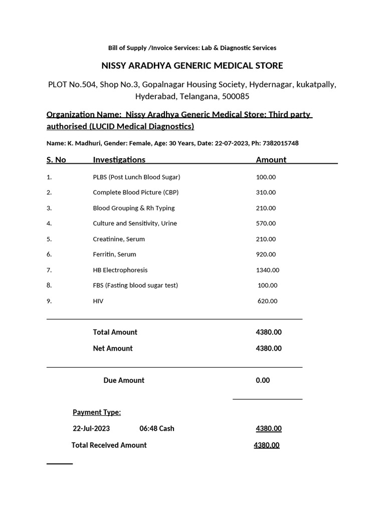 Madhuri Lab Bills | PDF