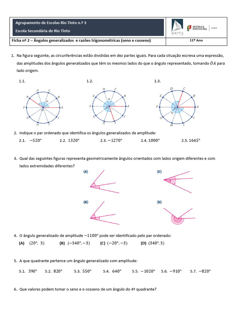 FT2 - Ângulos Generalizados (Sen e Cos) | PDF | Geometria Euclidiana ...