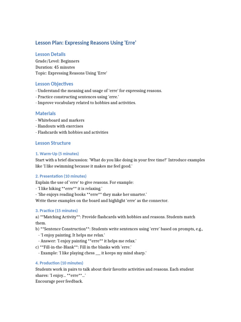 Lesson_Plan_Expressing_Reasons_Erre | PDF