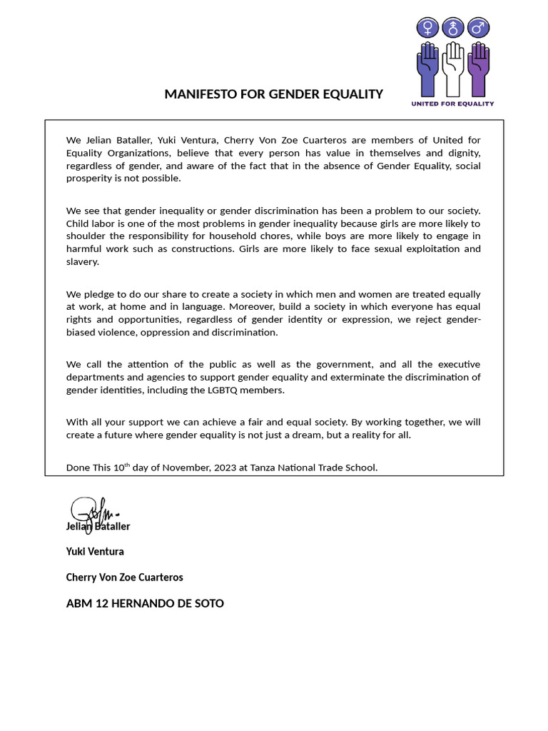 Gender Equality Manifesto 2023 | PDF