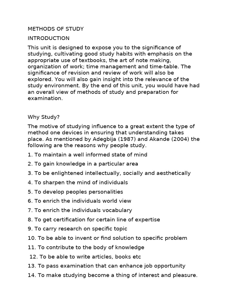 METHODS OF STUDY | PDF | Knowledge | Reading Comprehension