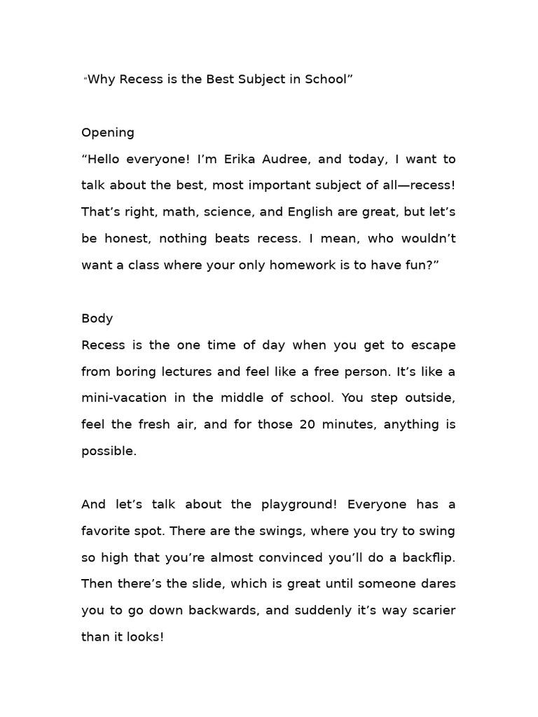 Recess: The Best School Subject | PDF