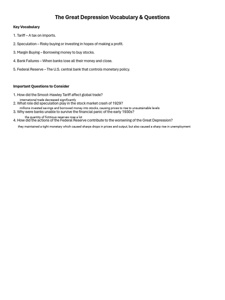 Kami Export - Unit 6 Causes of The Great Depression Vocabulary and ...