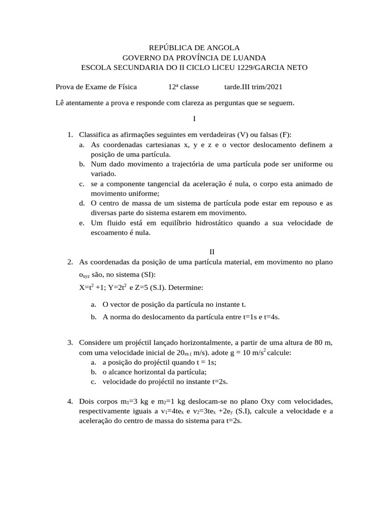 Prova Final 2021..12class | PDF