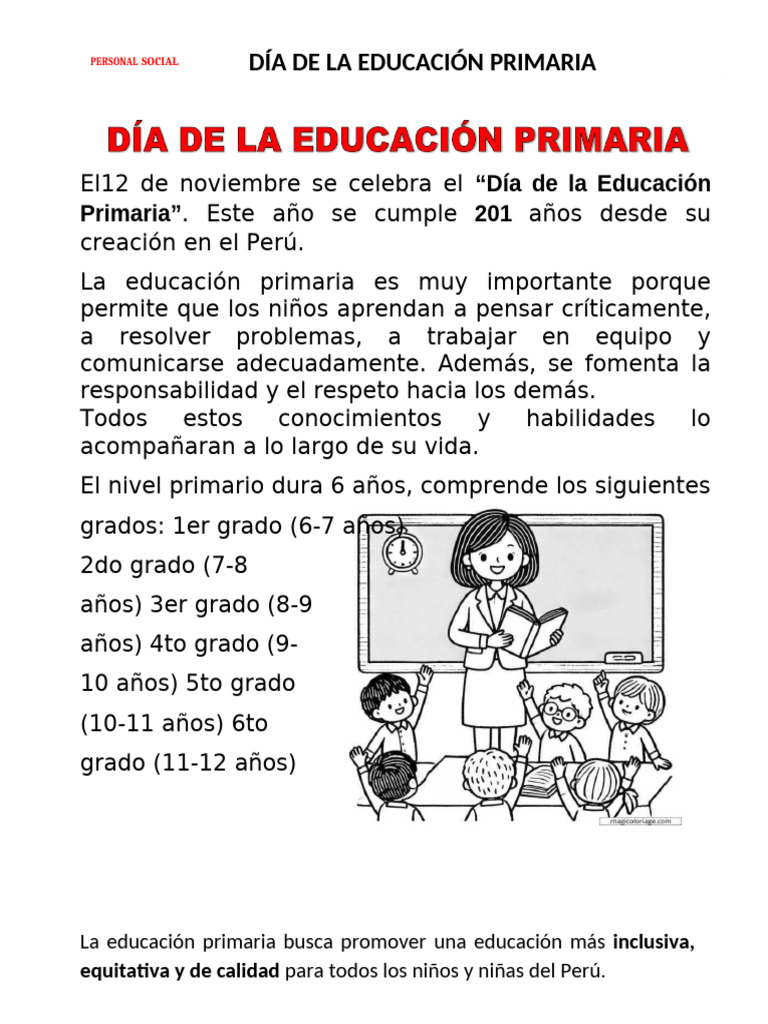 D1 A2 Ficha Ps. Día de La Educación Primaria | PDF | Educación primaria | Aprendizaje