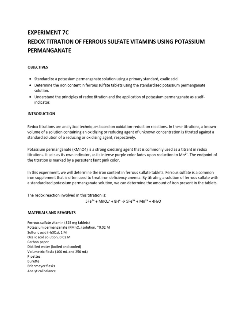 Experiment-7C-Redox-Titration-of-Ferrous-Sulfate-Vitamins-Using ...