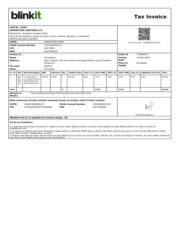 True Elements Seeds Mix Invoice | PDF | Invoice | Economy Of India