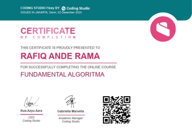 Sertifikat Coding Studio - Fundamental Algoritma - RAFIQ ANDE RAMA | PDF