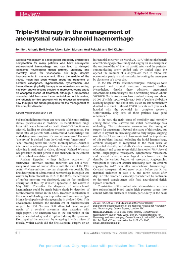 Triple H Therapy in The Management of An | PDF | Angiology | Neurology