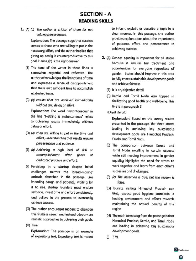 Answer Key - English SAQs & MCQs | PDF