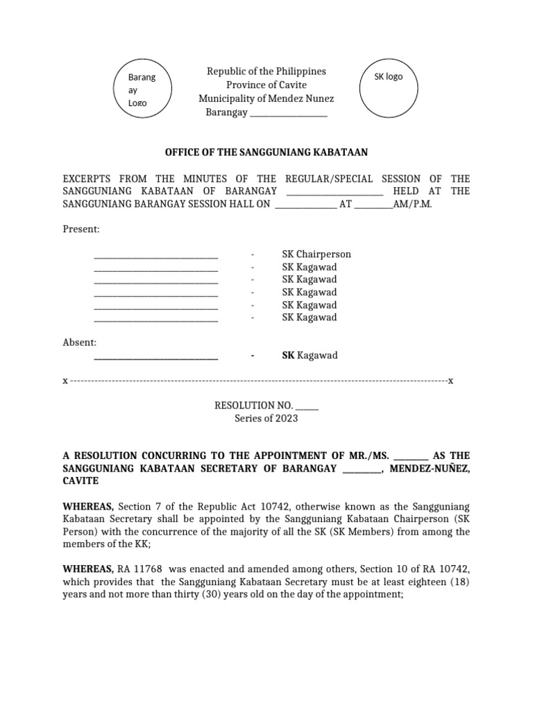 SK Reso For Appointment of SK Treaurer | PDF | Government