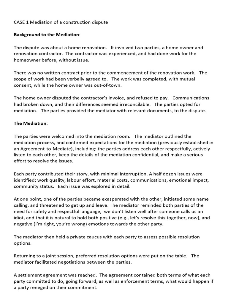 Case Examples MEDIATION | PDF | Mediation