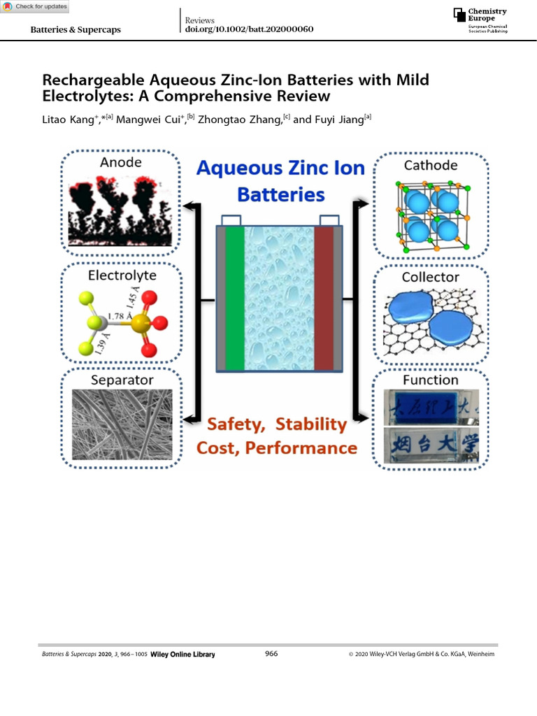 Batteries Supercaps - 2020 - Kang - Rechargeable Aqueous Zinc Ion Batteries With Mild ...