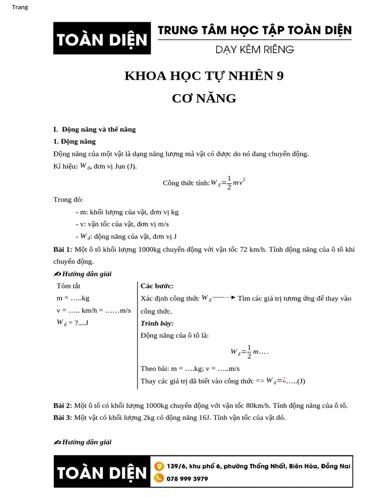 KHNTN 9. Cơ Năng | PDF
